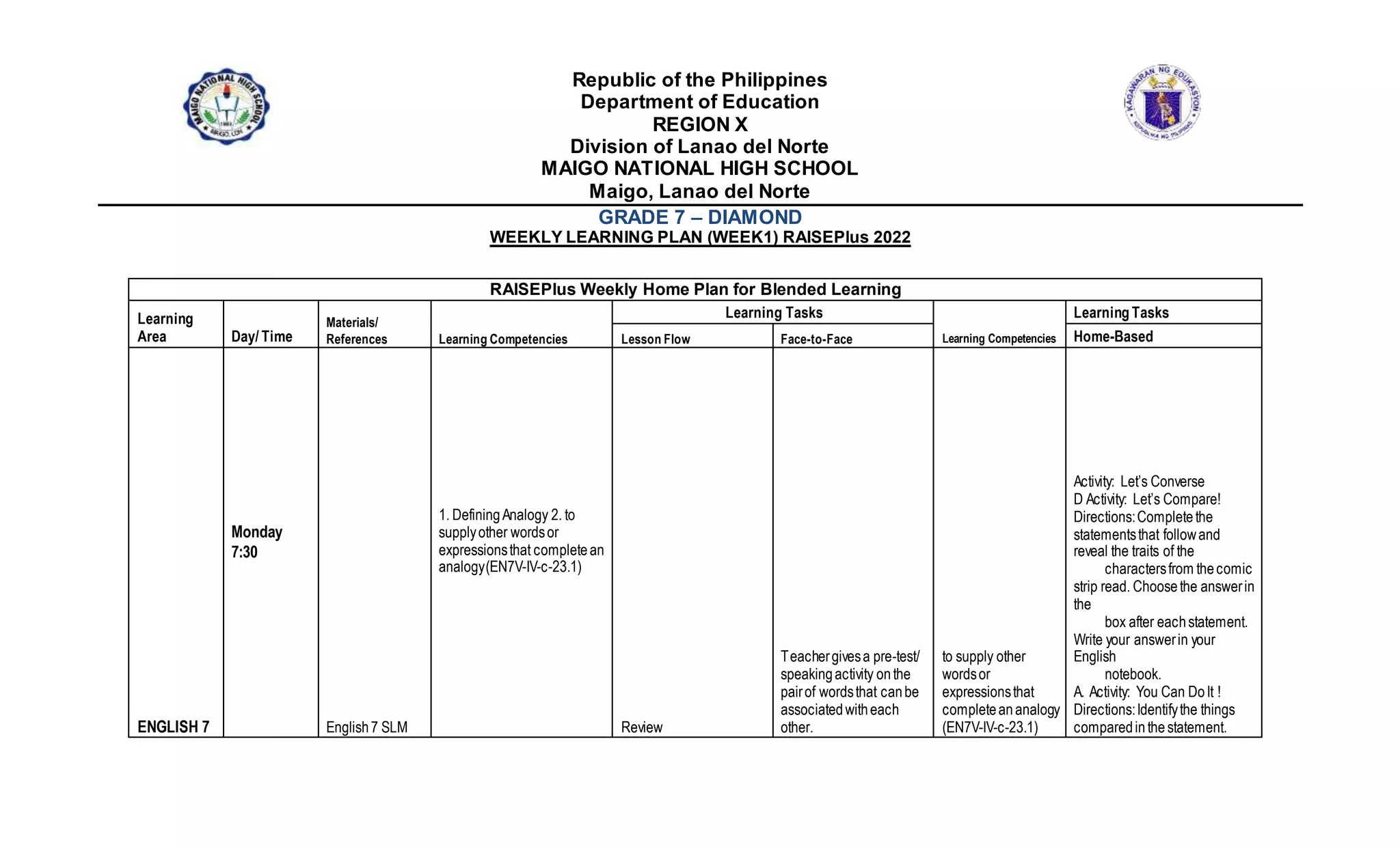 RAISEPlus Weekly Home Plan for Blended Learning.docx
