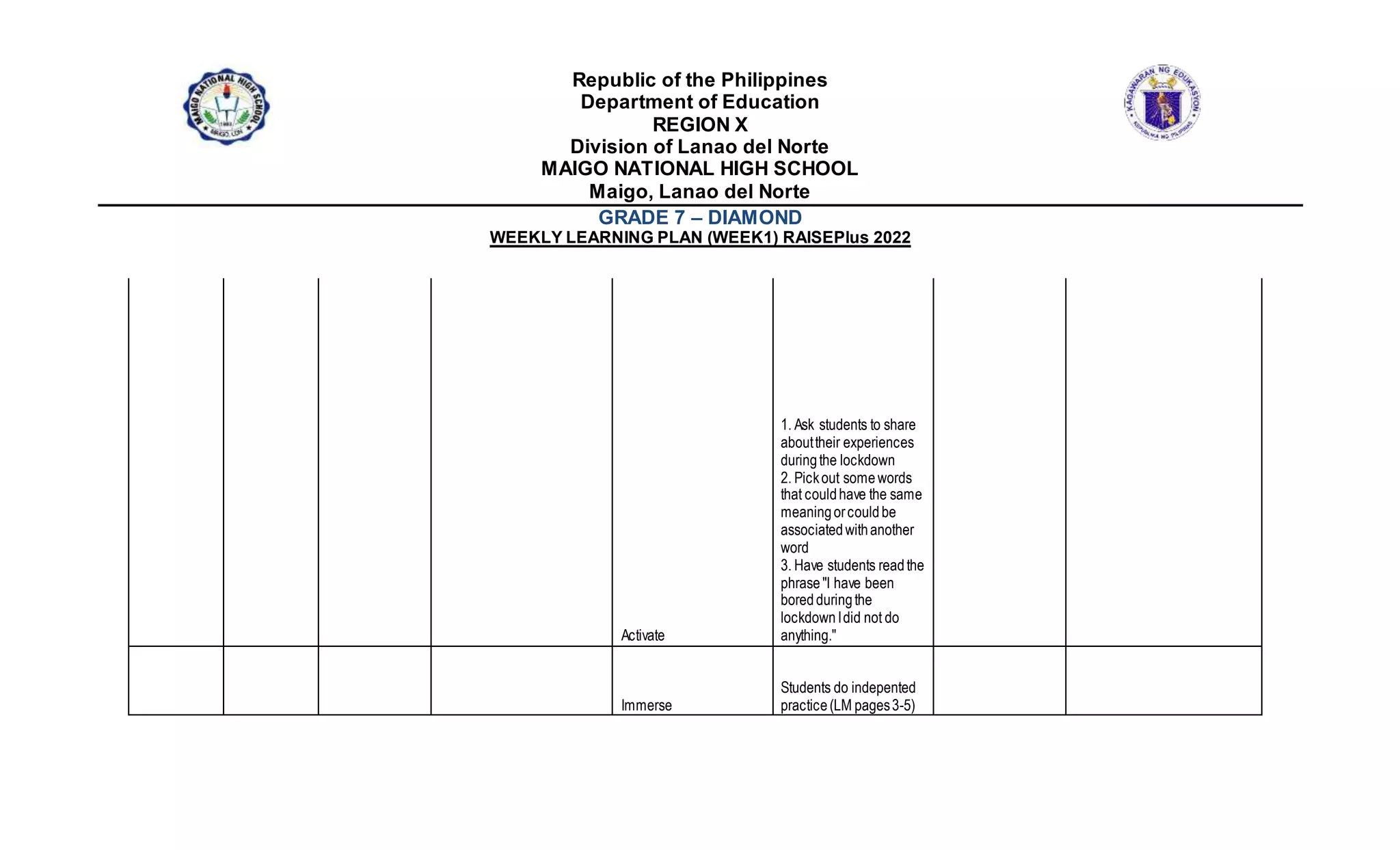 RAISEPlus Weekly Home Plan for Blended Learning.docx