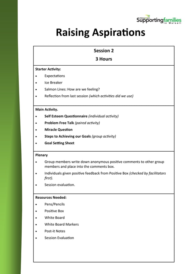 Raising Aspirations, Pathway2work: Supporting Families in Walsall | PDF