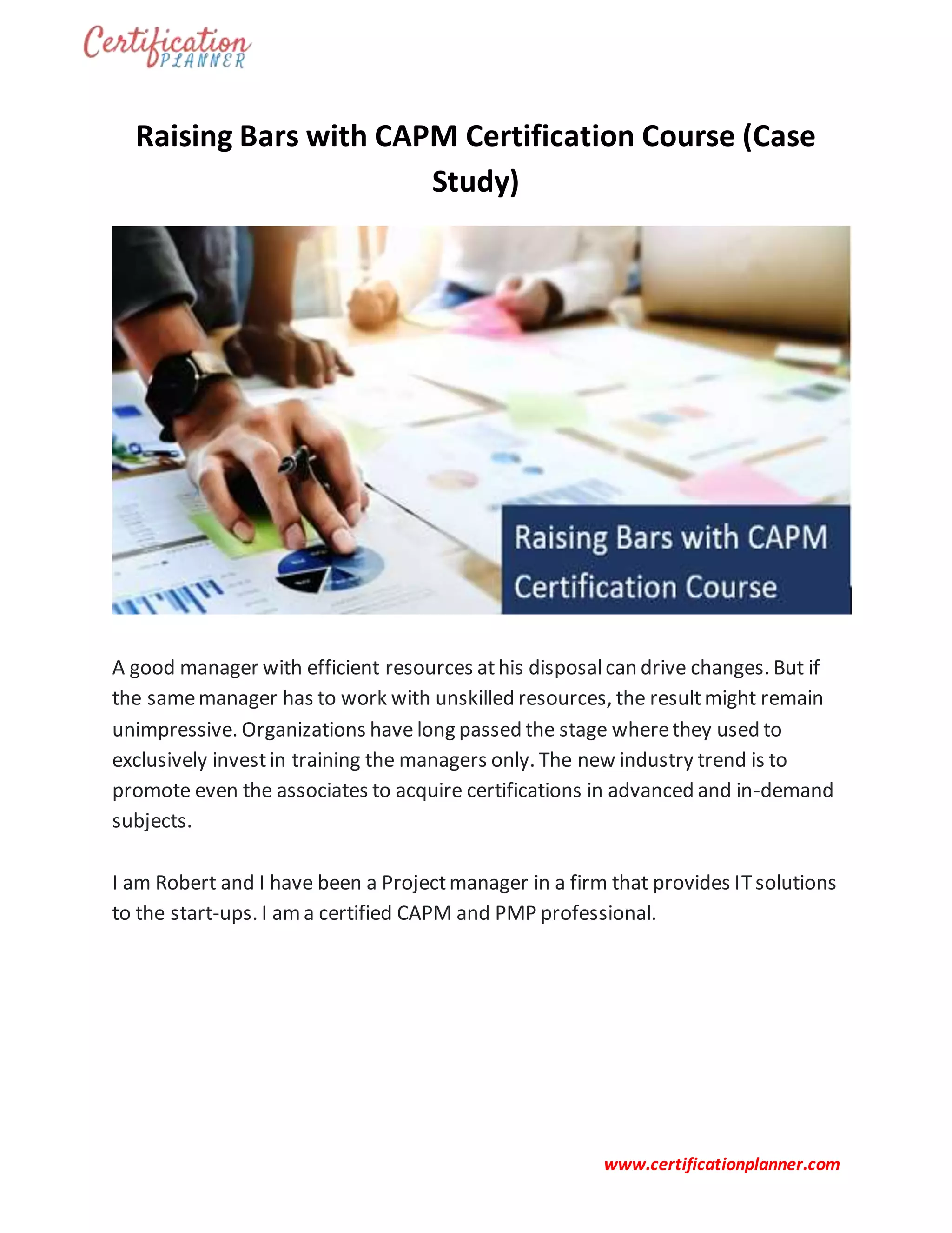 Raising bars with capm certification course (case study) | PDF