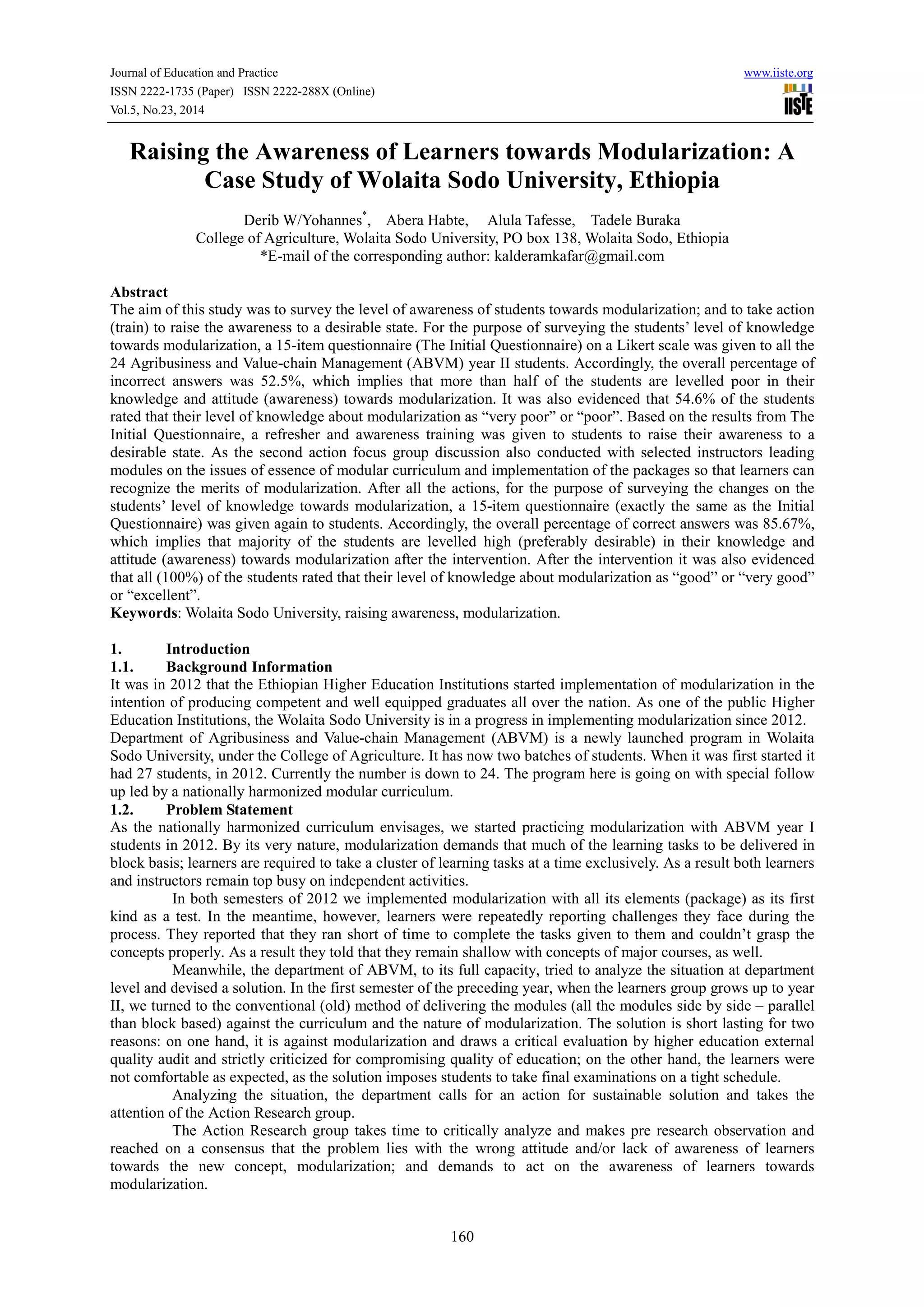 Raising the awareness of learners towards modularization a case study ...