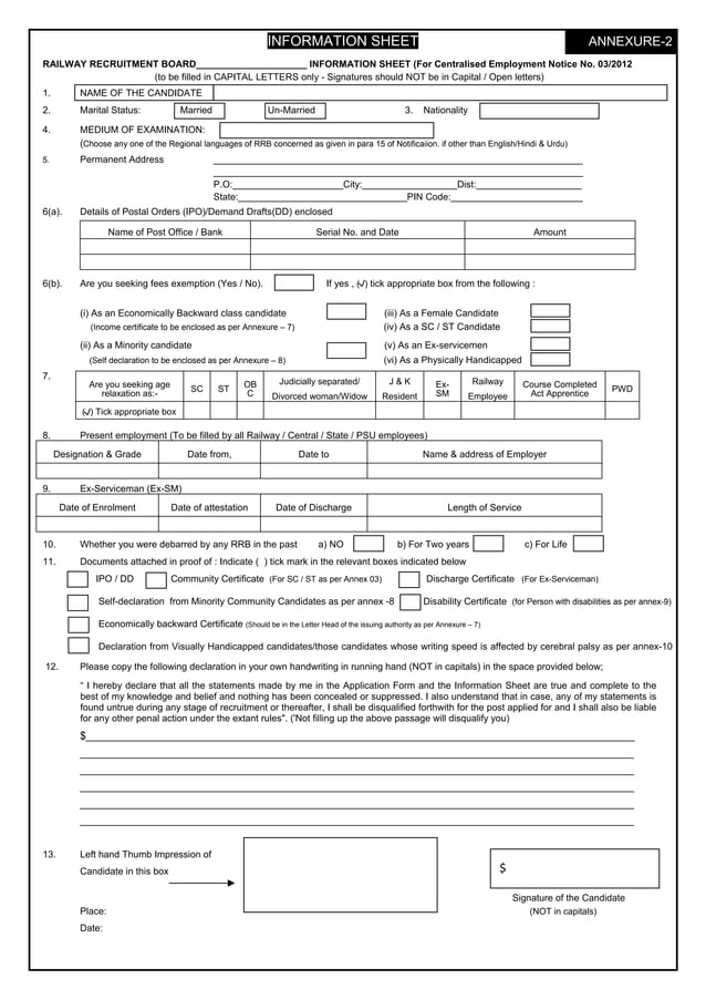 Raiway form | PDF