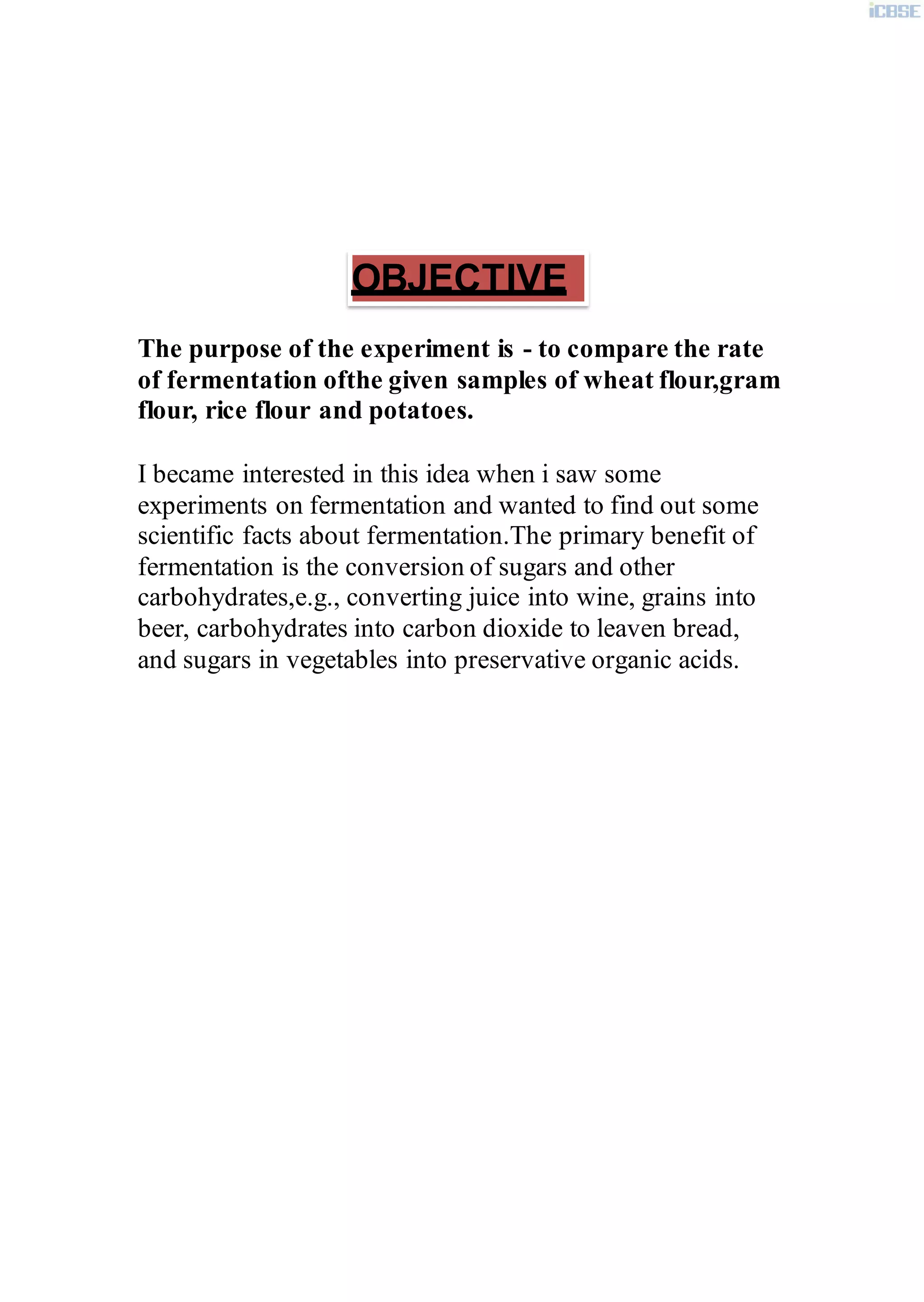To compare rate of fermention of give sample | PDF