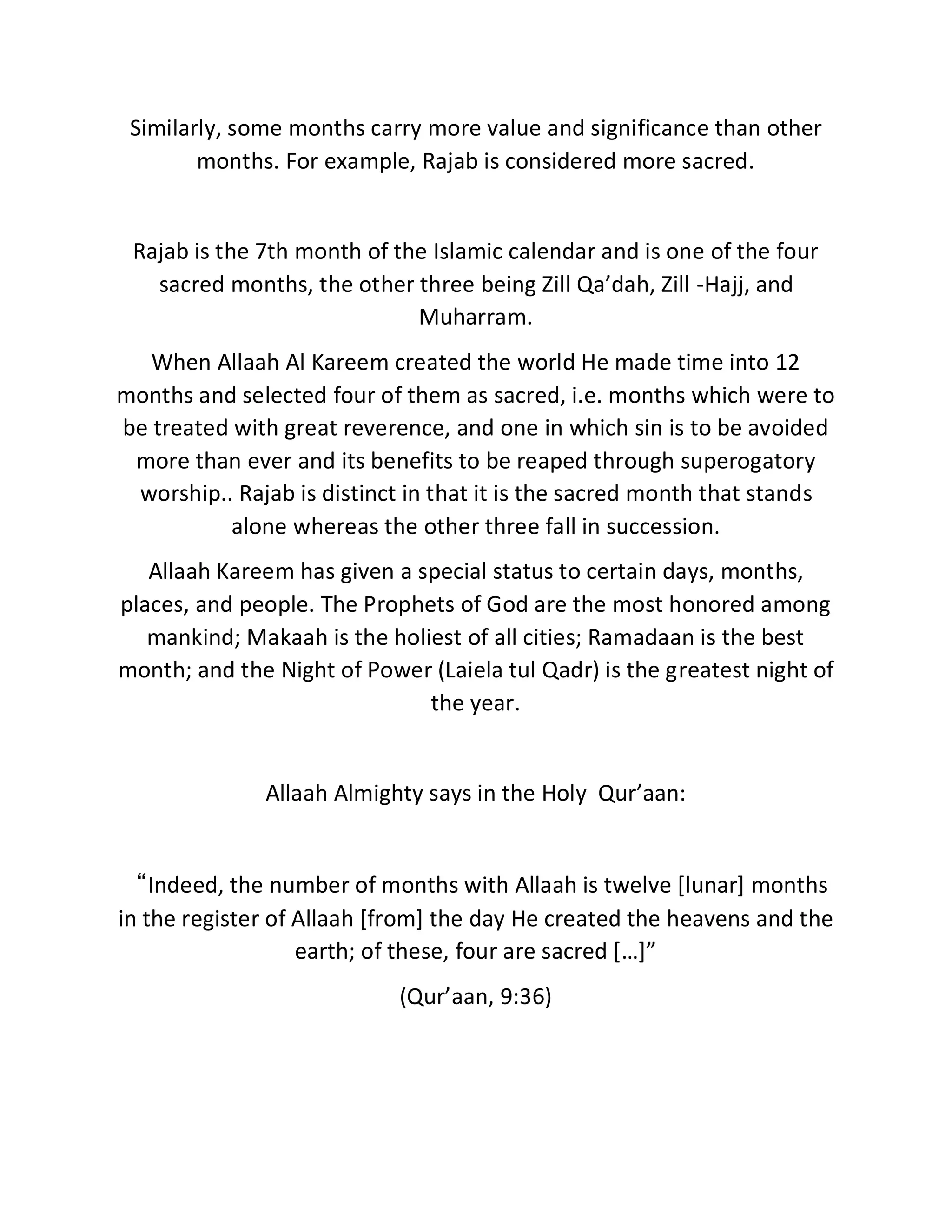 RAJAB THE SACRED ISLAMIC MONTH | PDF