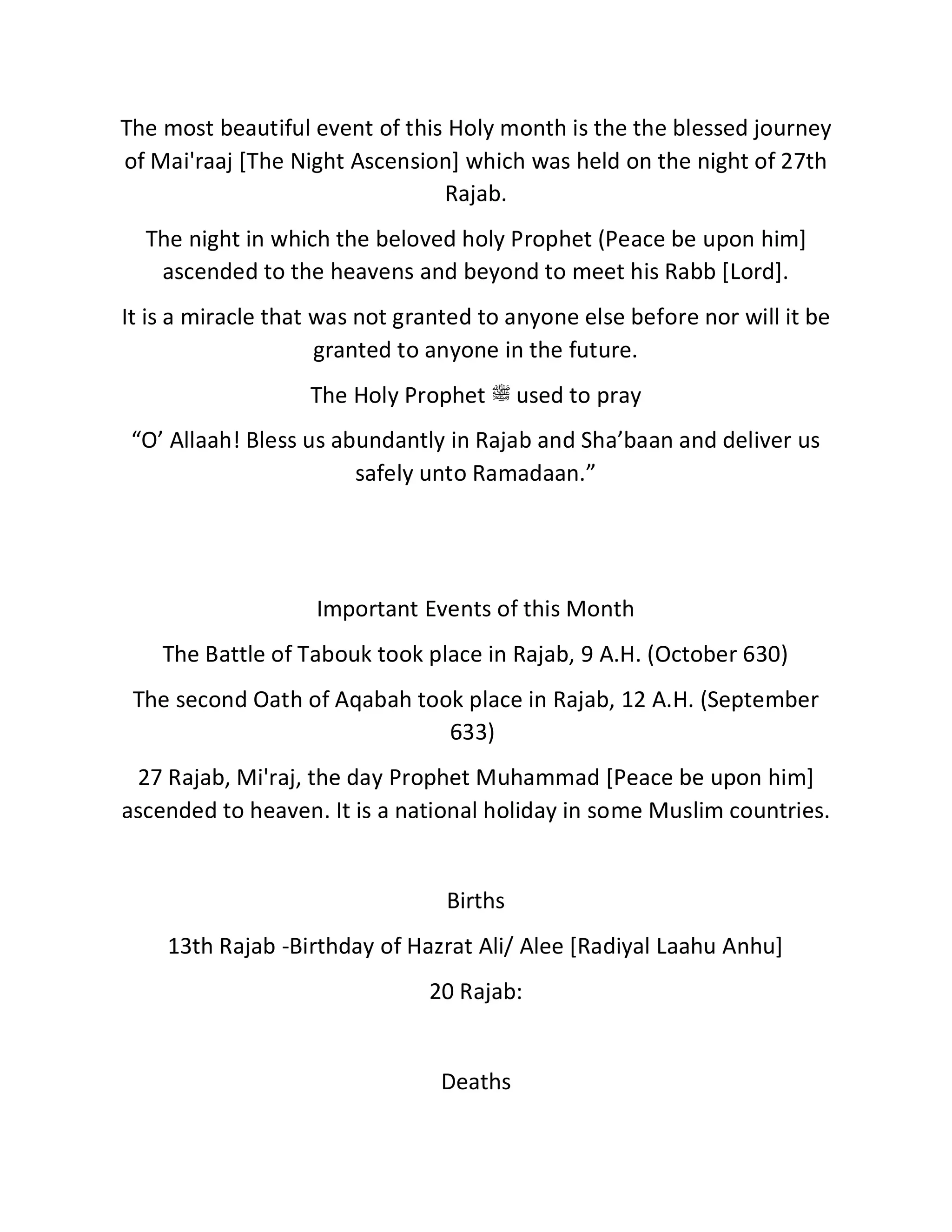 RAJAB THE SACRED ISLAMIC MONTH | PDF