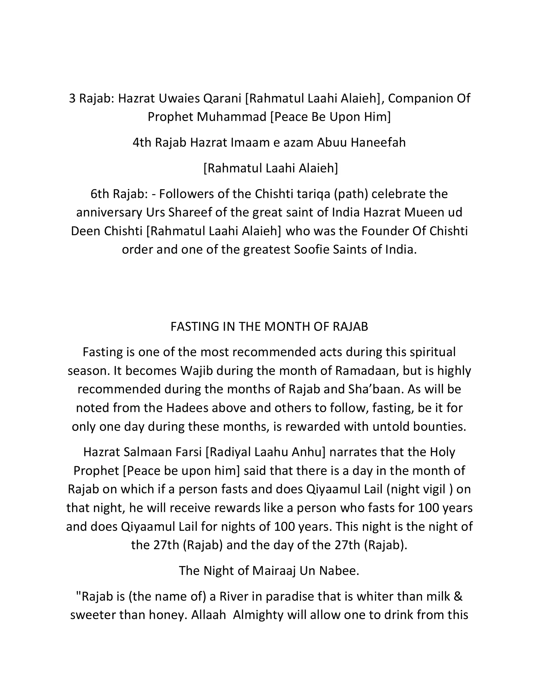 RAJAB THE SACRED ISLAMIC MONTH | PDF