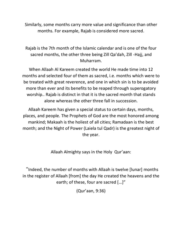 RAJAB THE SACRED ISLAMIC MONTH | PDF