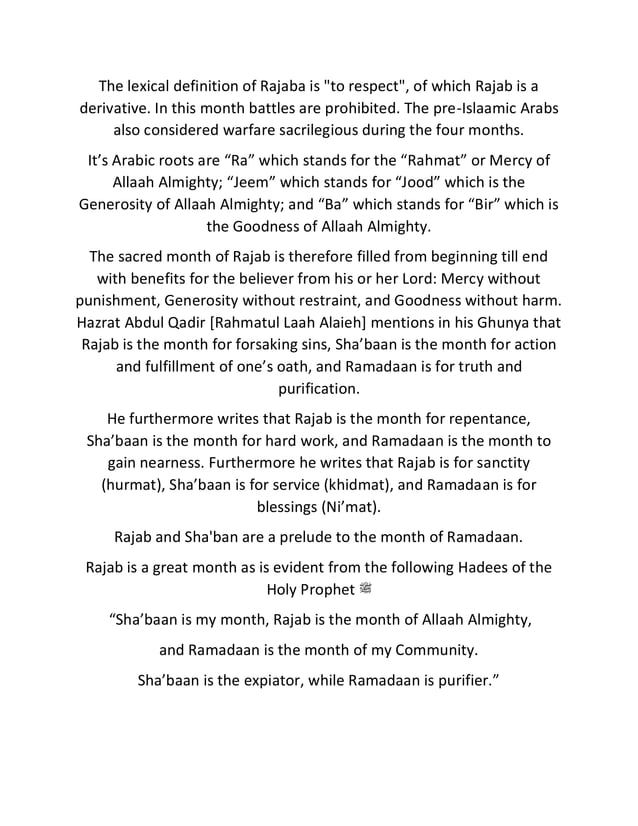 RAJAB THE SACRED ISLAMIC MONTH | PDF