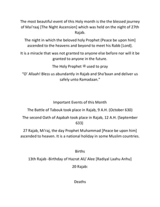 RAJAB THE SACRED ISLAMIC MONTH | PDF
