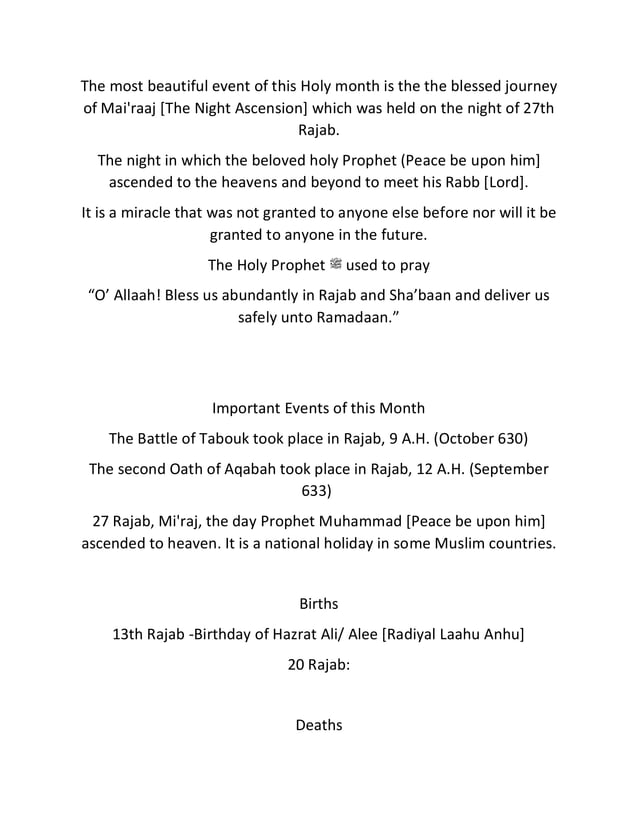 RAJAB THE SACRED ISLAMIC MONTH | PDF