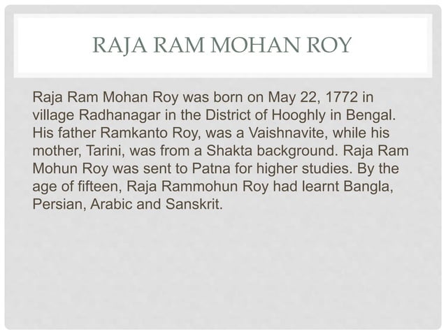 Raja Ram Mohan Roy | PPTX | Sikhism | Religion & Spirituality