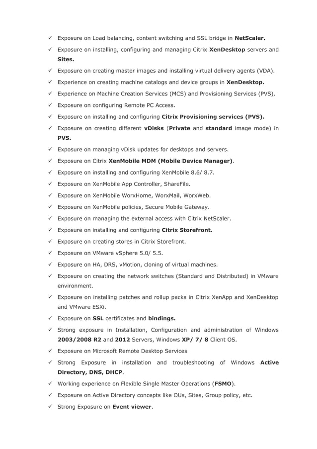 Rajashekar.N - Senior Analyst with Citrix and VMWare Skills | PDF