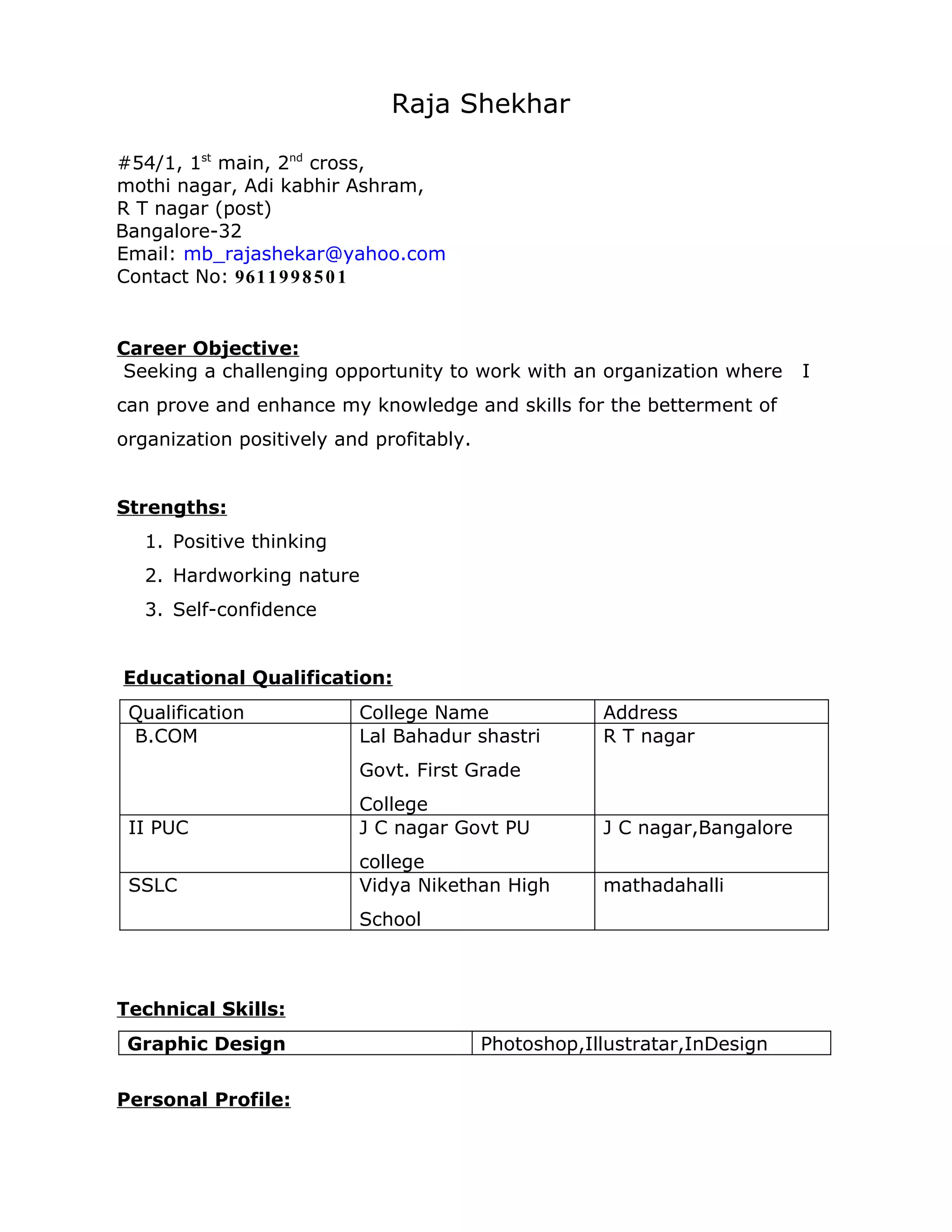 Rajashekar resume | DOC