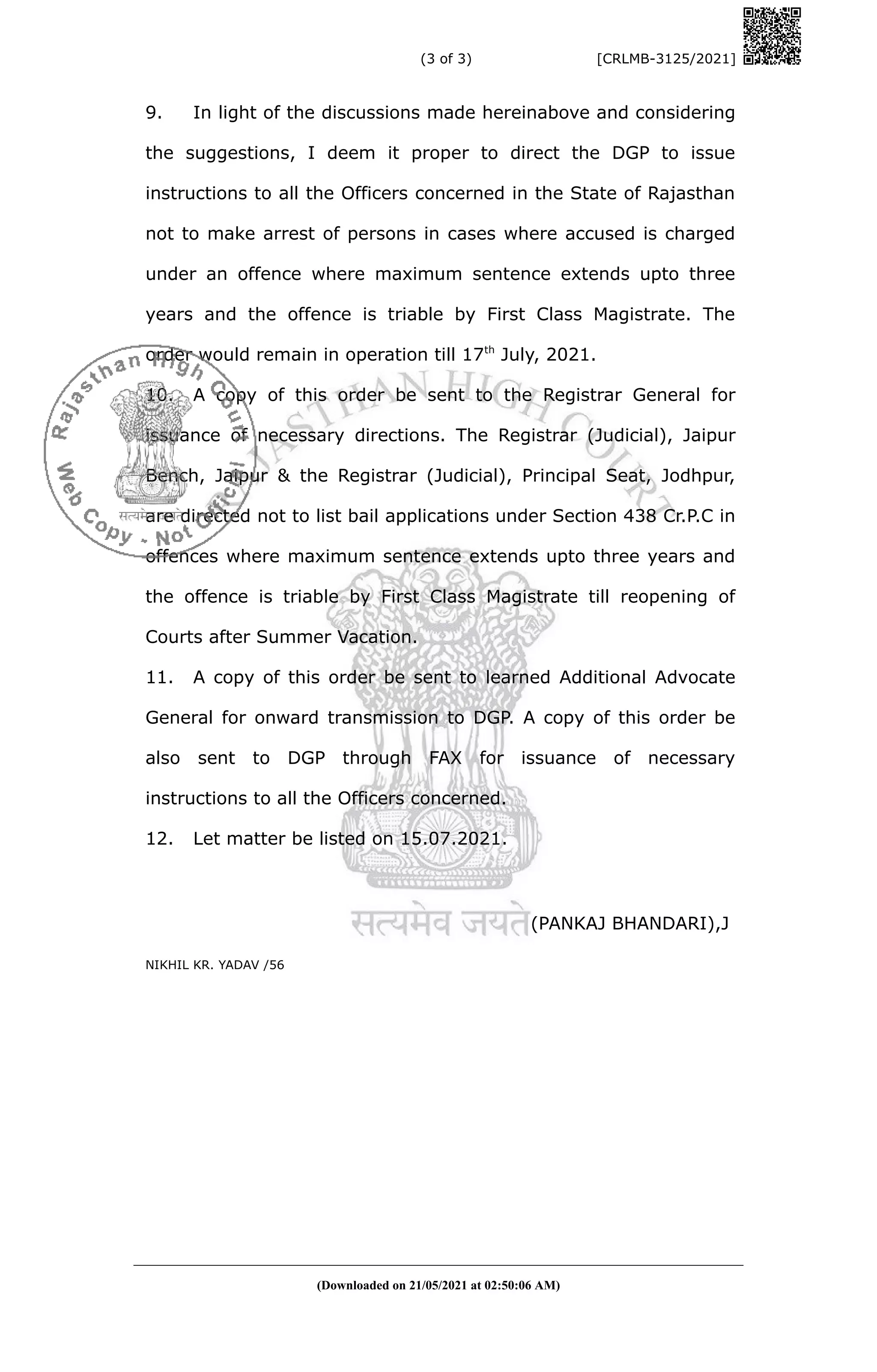 Rajasthan hc may 17 order | PDF