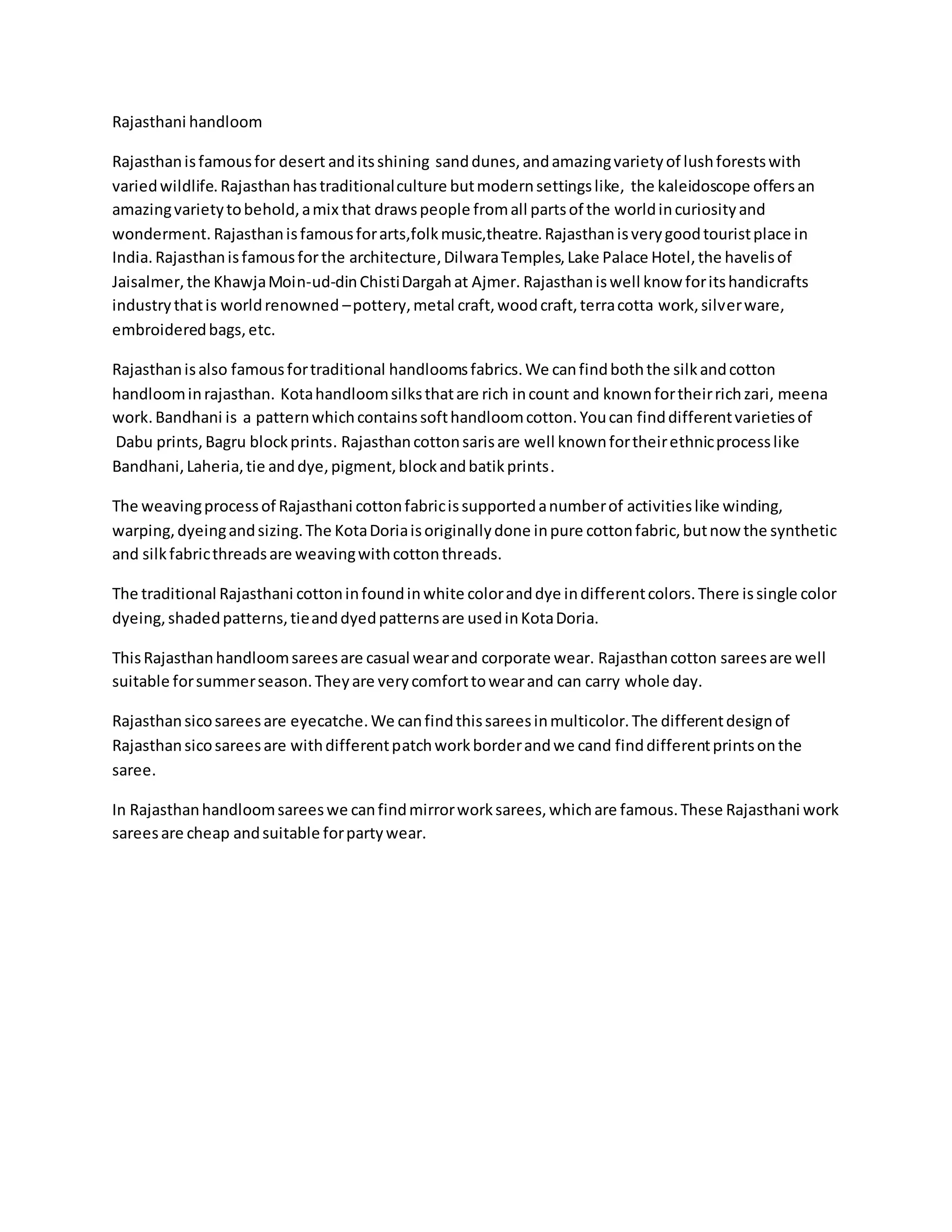 Rajasthani handloom | DOCX