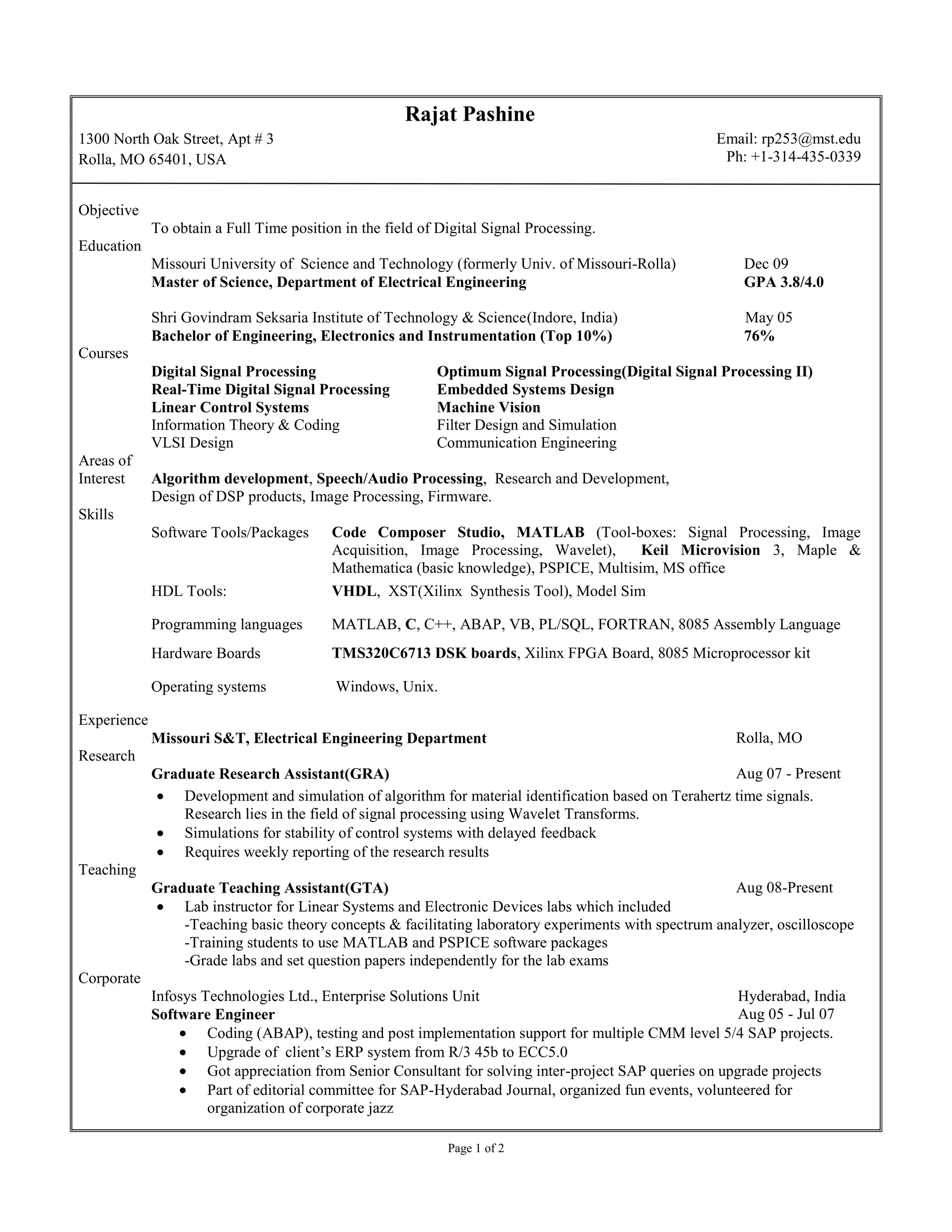 Rajat Pashine Resume | PDF