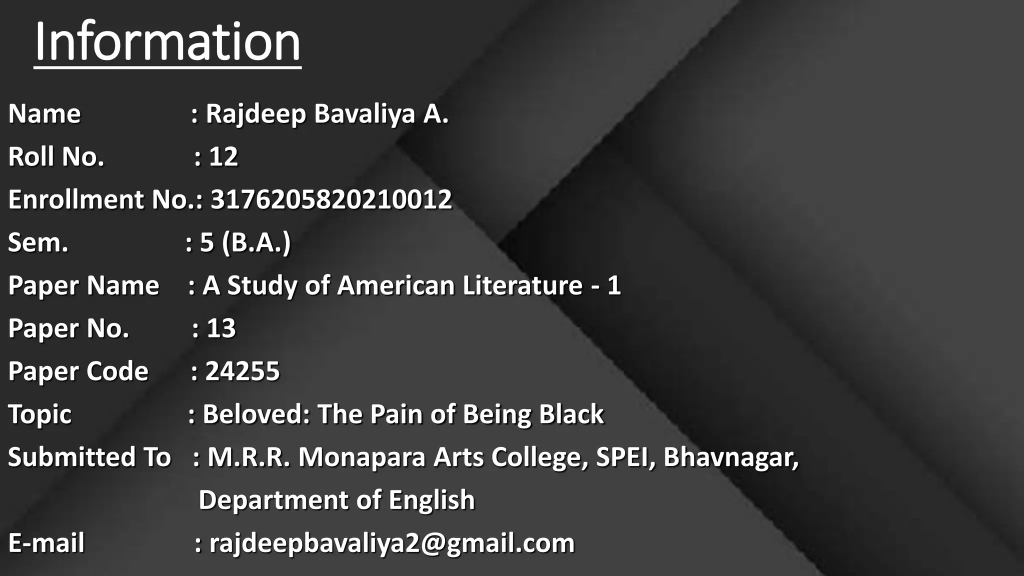 Beloved the Pain Being Black | Toni Morrison | PPTX