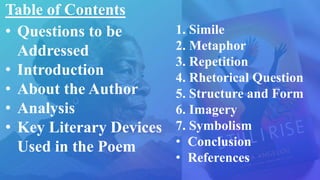 Still I Rise by Maya Angelou | Summary and Analysis | PPTX