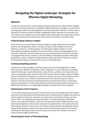 Navigating the Digital Landscape: Strategies for Effective Digital ...