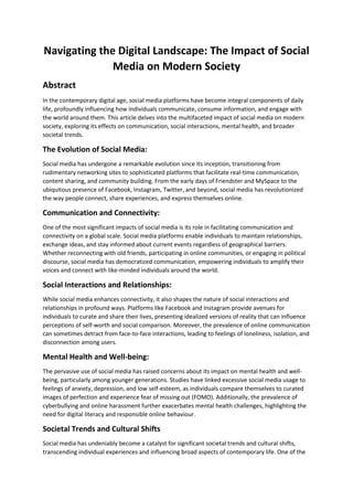 Navigating the Digital Landscape: The Impact of Social Media on Modern ...