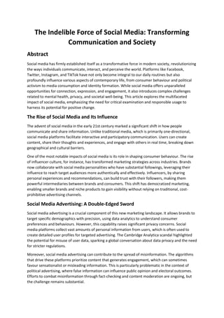 The Indelible Force of Social Media: Transforming Communication and ...