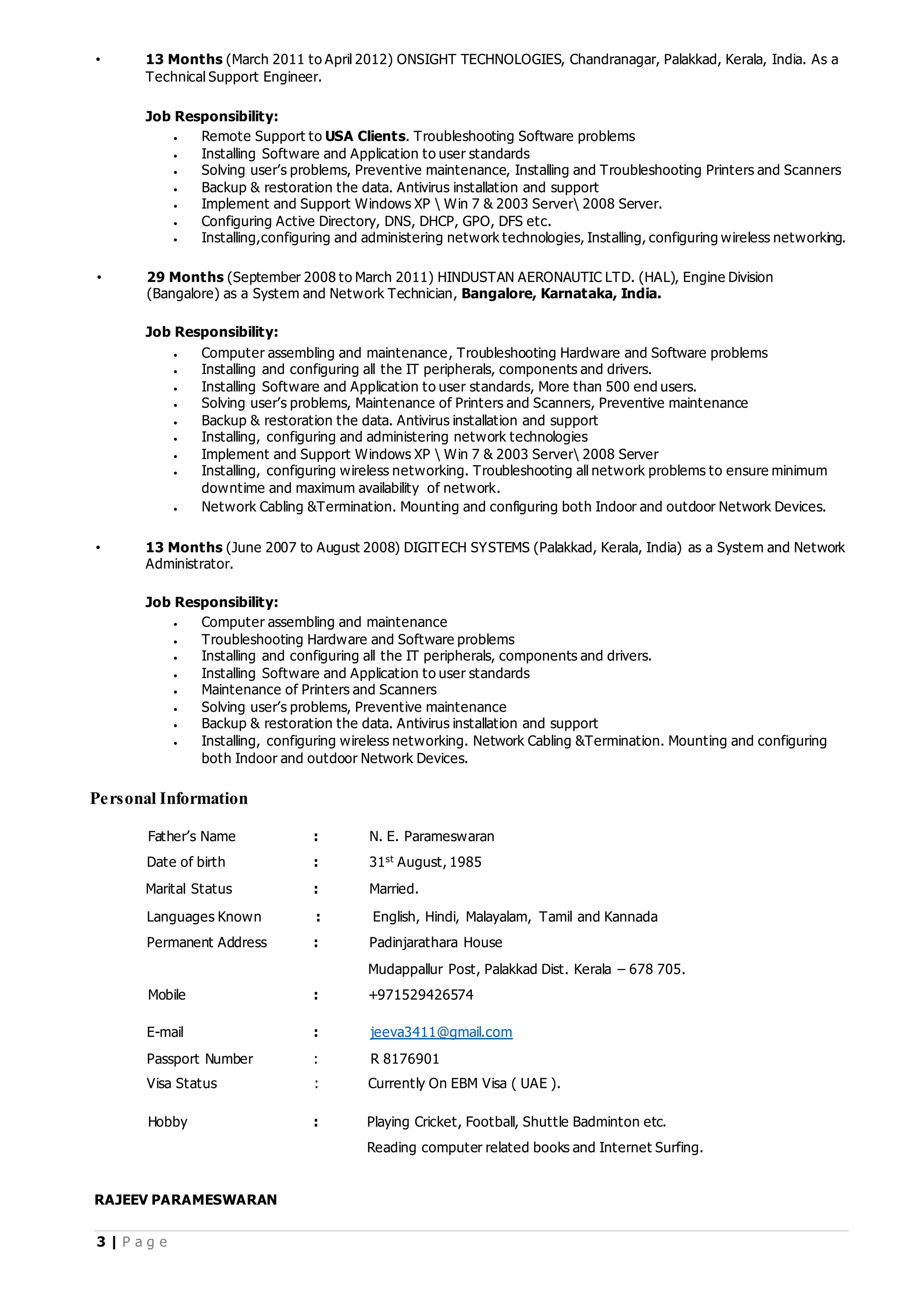 Rajeev Parameswaran Resume | PDF