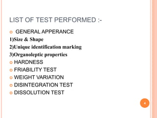Tablet evaluation and stability studies for tablet | PPTX