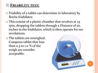 Tablet evaluation and stability studies for tablet | PPTX