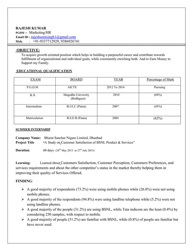 Rajesh kumar cv | DOCX | Business | Business and Finance