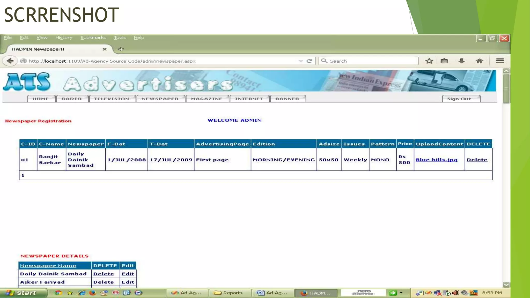 Online Advertisement Agency Management System By Tuhin Roy using ASP.NET