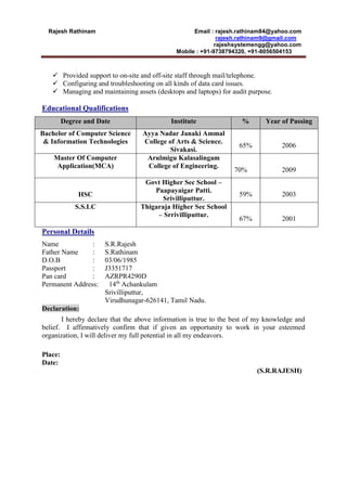 Rajesh update resume in wipro | PDF