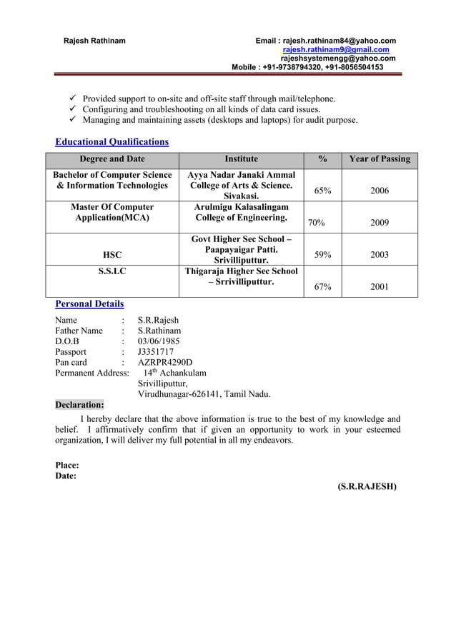 Rajesh update resume in wipro | PDF