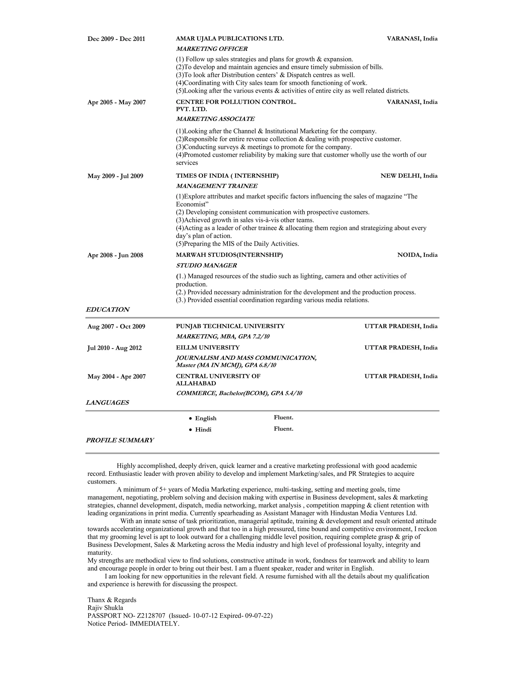 Rajiv cv d | DOCX | Business Administration | Business