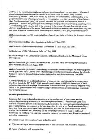 Rajiv Gandhi Andolan For 73 & 74 CAA Launched By MGD 16th Sep 2009 | PDF