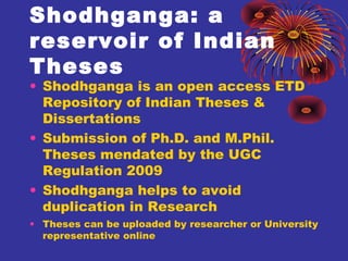 Overview of N-LIST, Shodhganga, Shodhgangotri and E-PGPathshala | PPT