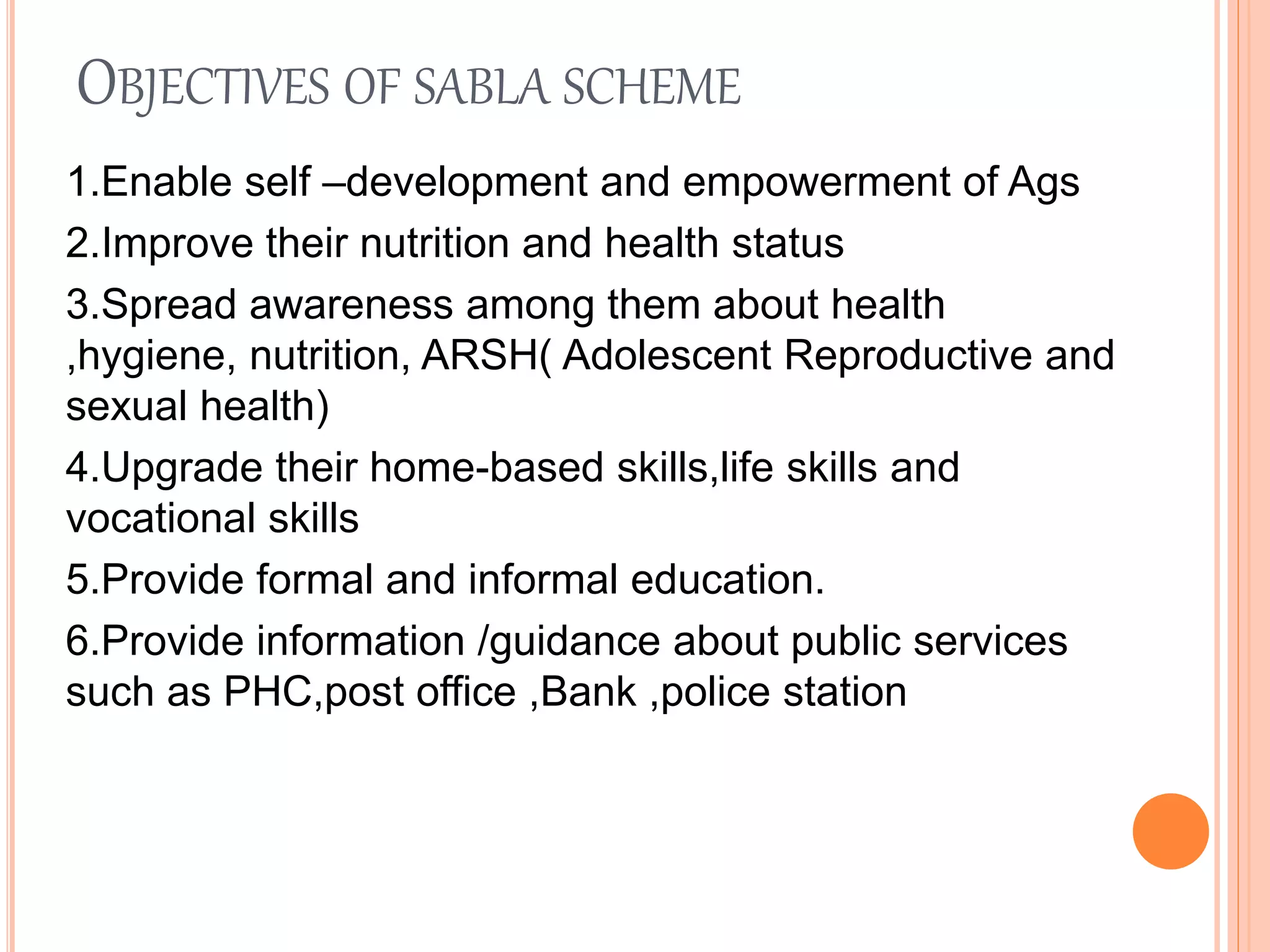 Rajiv gandhi scheme for adolescent girls(sabla) | PPTX
