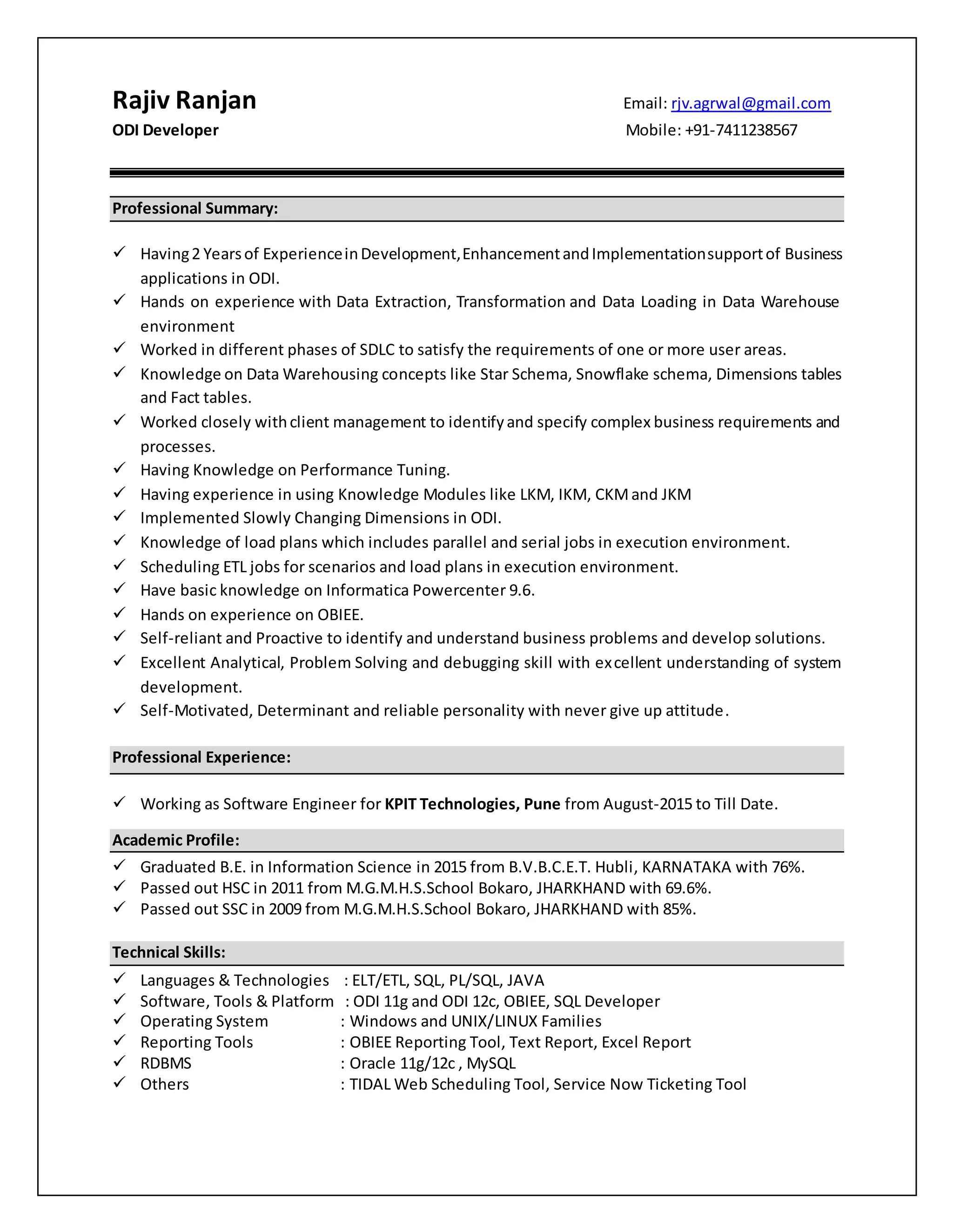 Rajiv Ranjan ODI_Developer | PDF