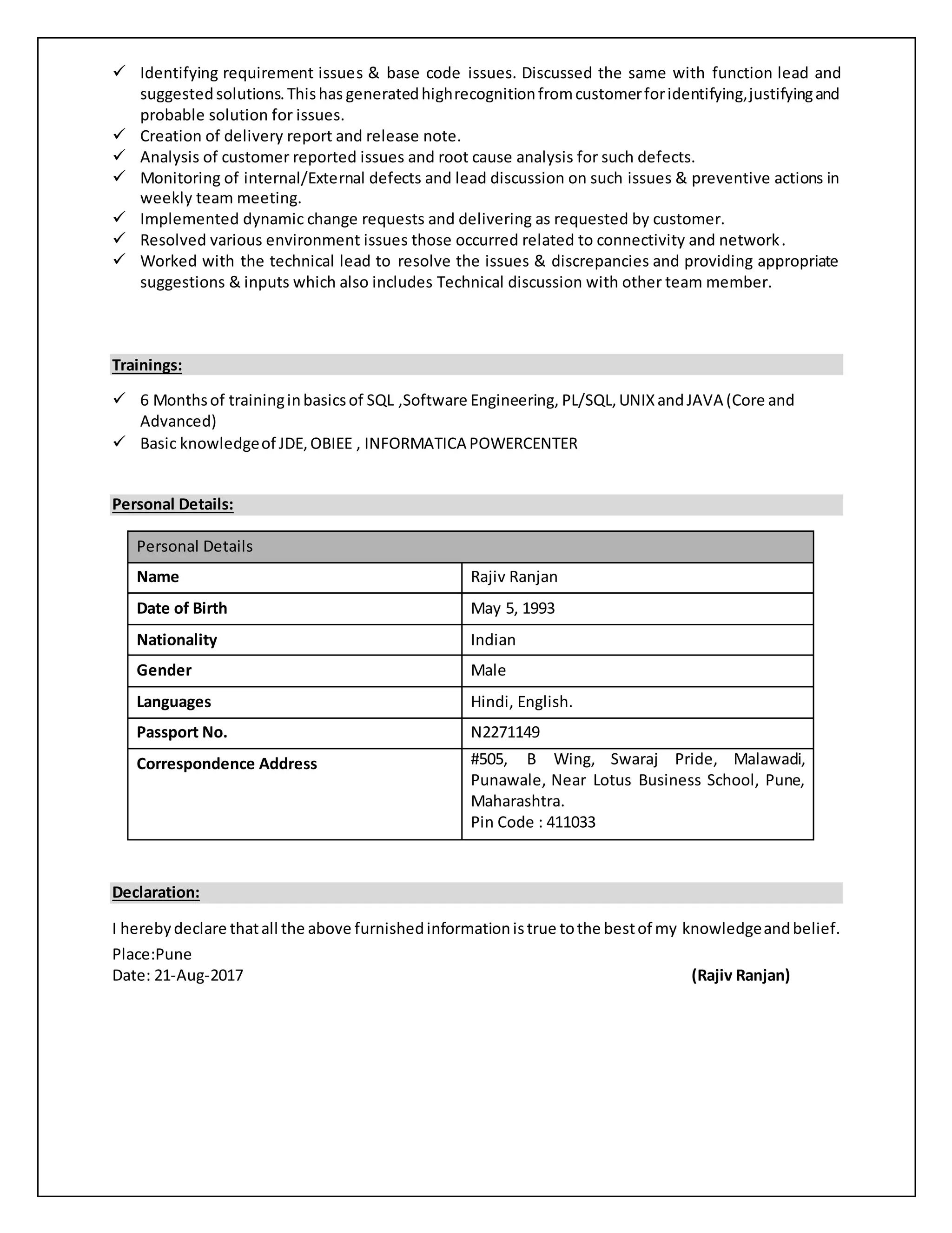 Rajiv Ranjan ODI_Developer | PDF