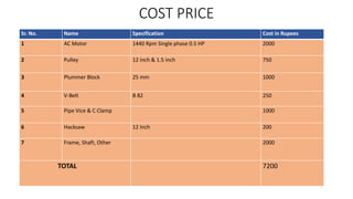 Double Acting hacksaw using Scotch Mechanism Machine ppt | PPT