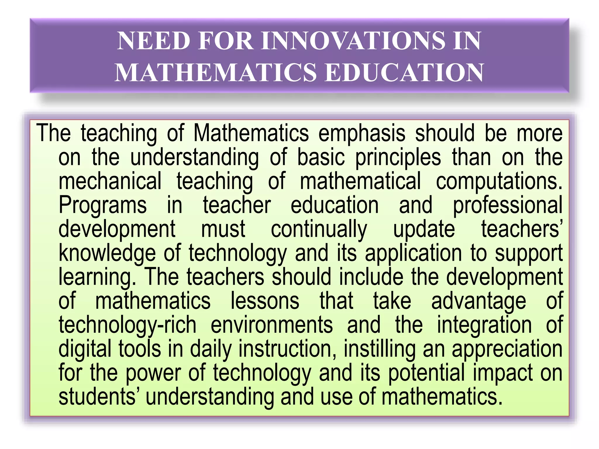 Role of Innovative Practices and Methods in Mathematics Education | PPTX