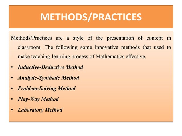 Role of Innovative Practices and Methods in Mathematics Education ...