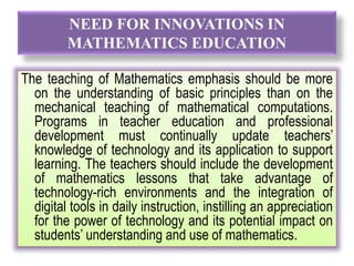Role of Innovative Practices and Methods in Mathematics Education | PPTX