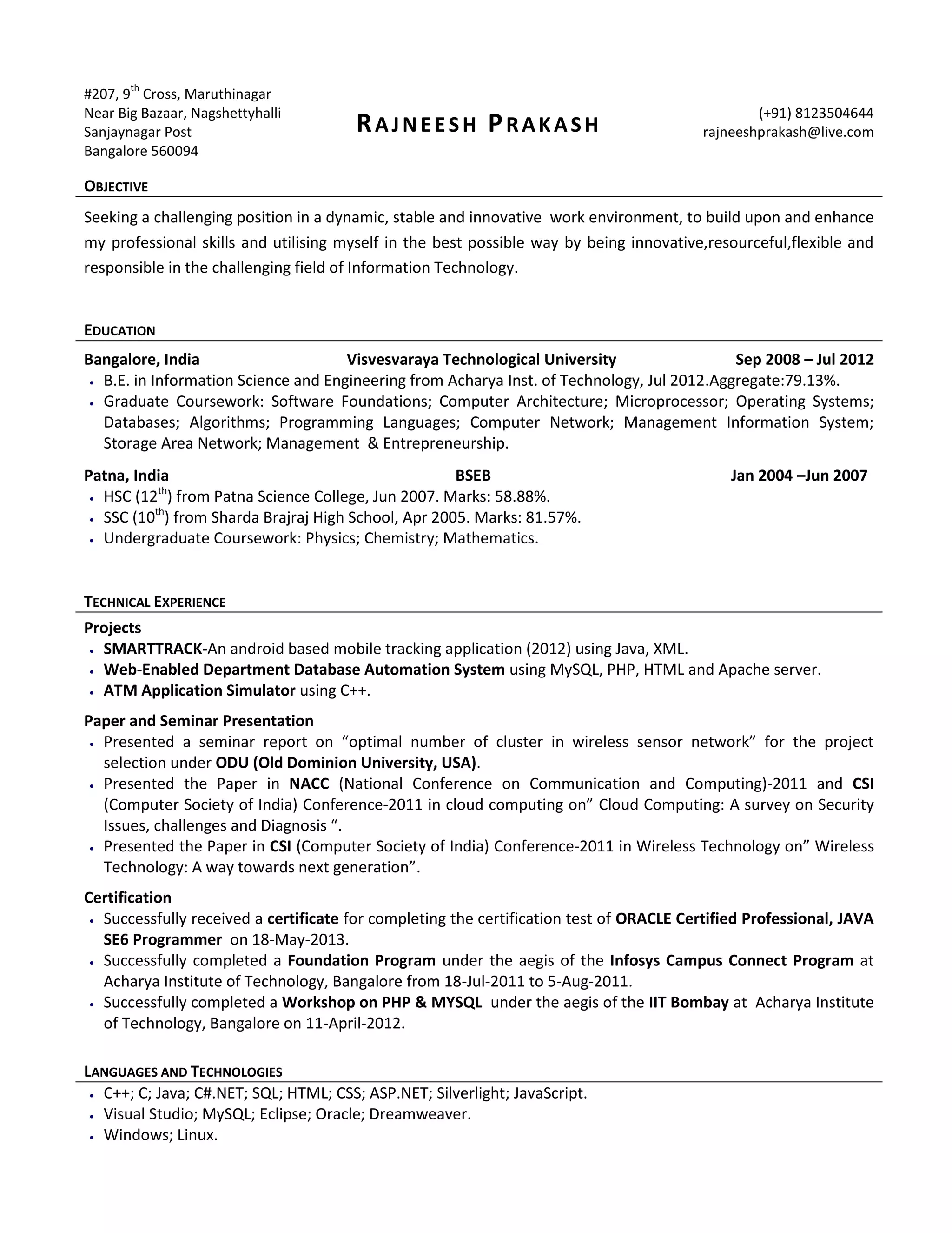 Rajneeshprakash resume | PDF
