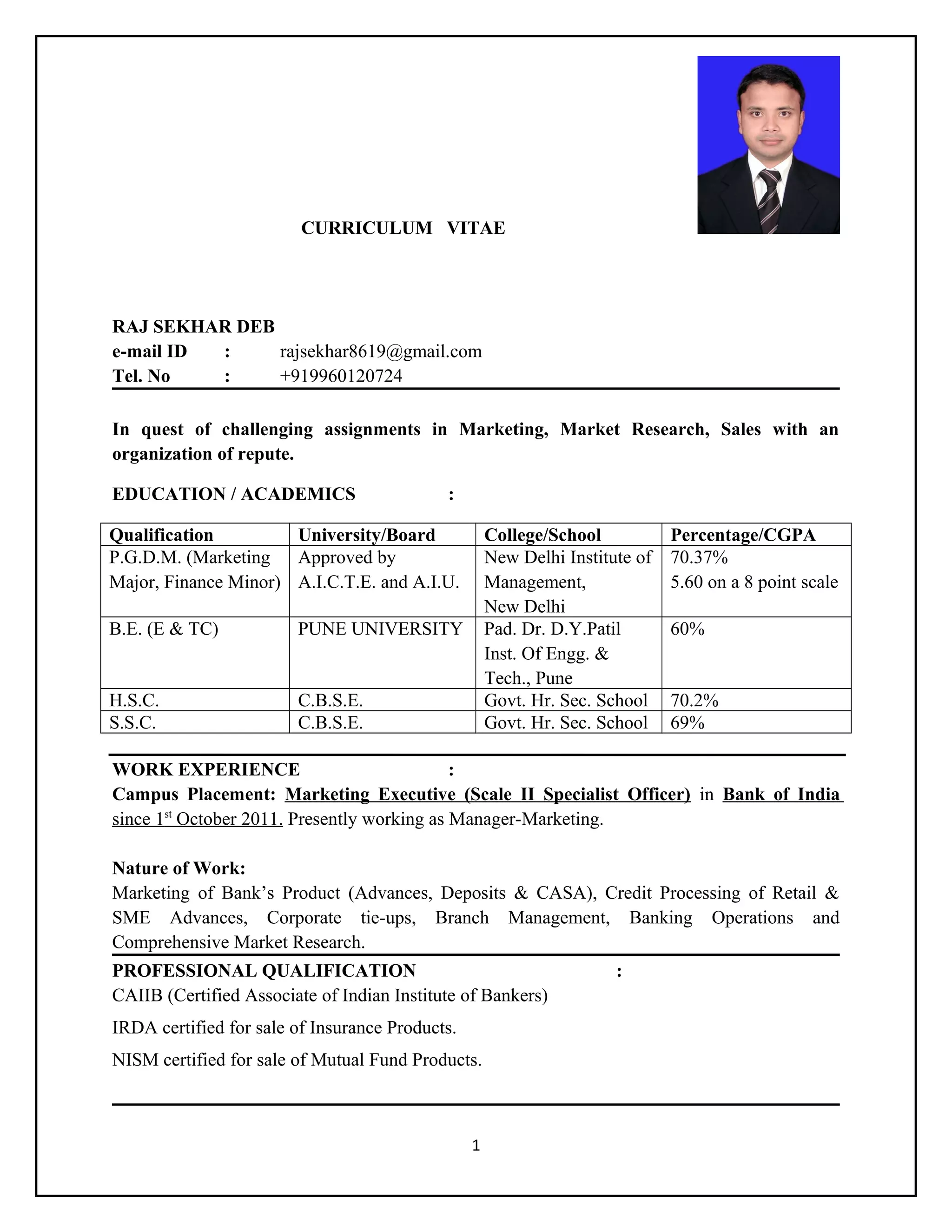Raj Sekhar Deb CV | DOC