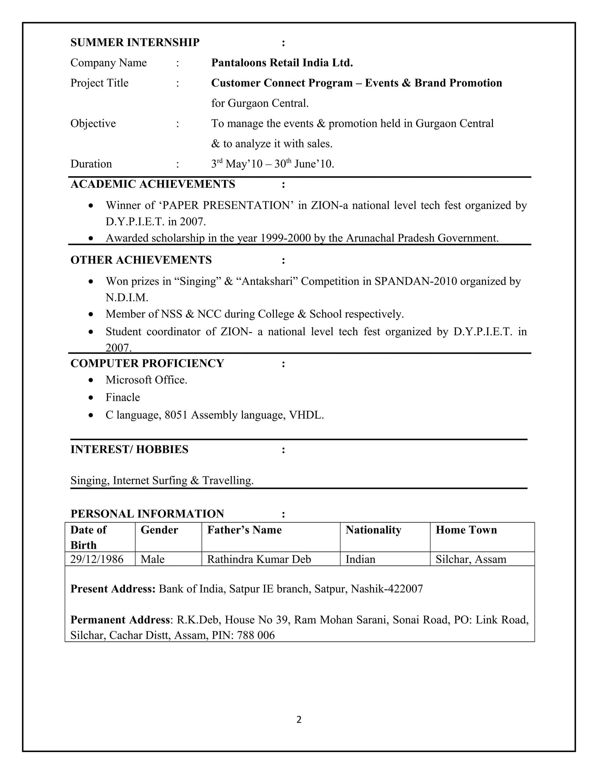 Raj Sekhar Deb CV | DOC