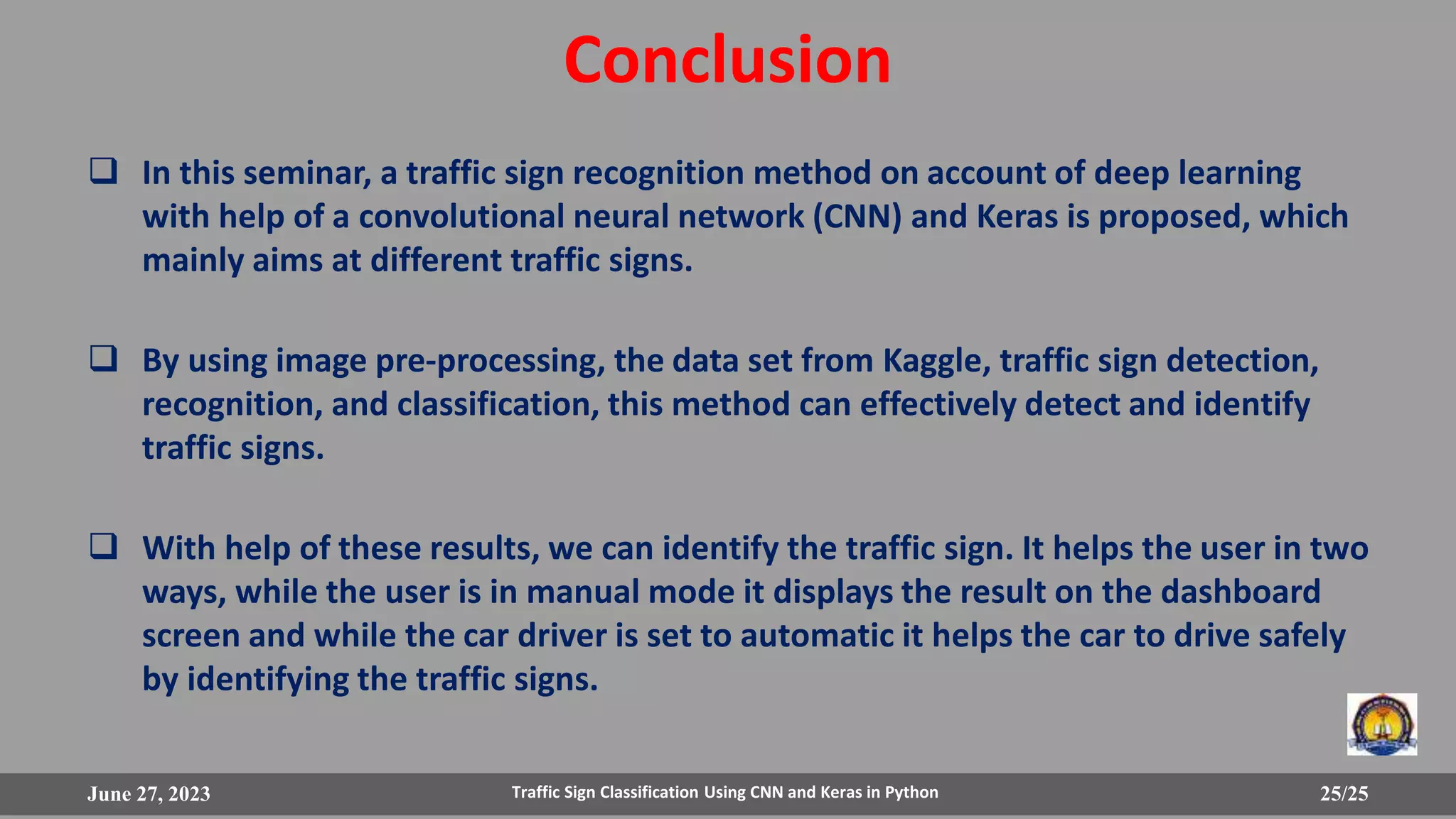 Rajshree R Hande Project PPT 2023 Traffic Sign Classification Using CNN ...