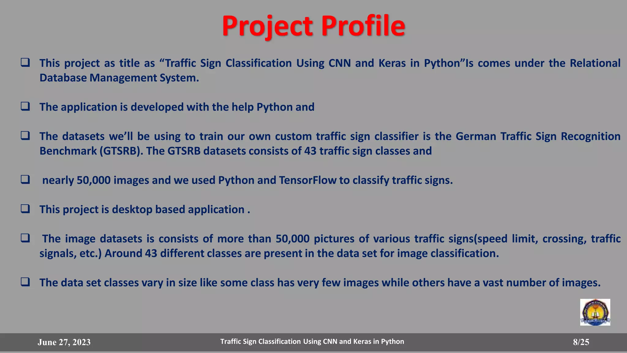 Rajshree R Hande Project PPT 2023 Traffic Sign Classification Using CNN ...