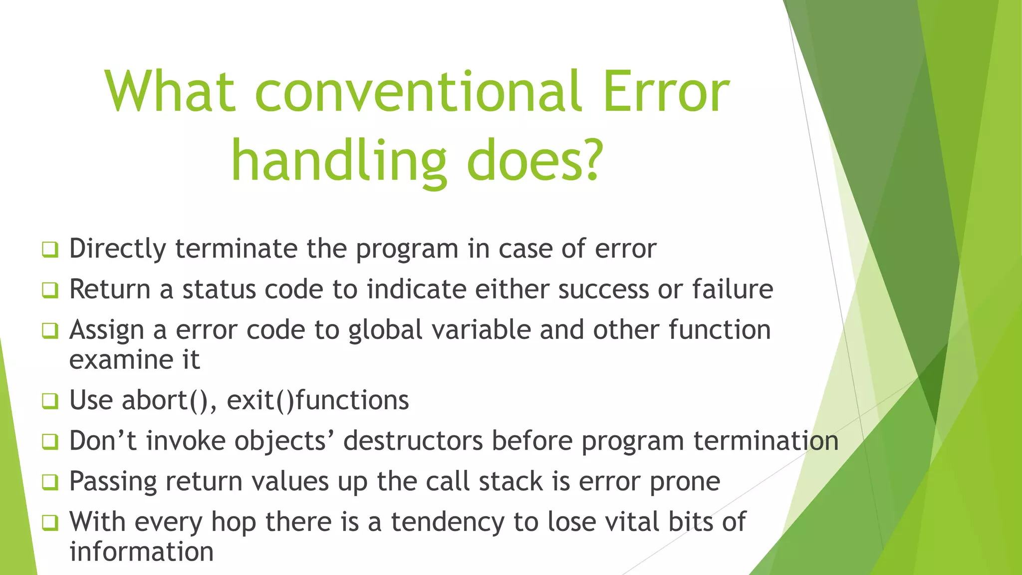 Advantages Over Conventional Error Handling in OOP | PPT