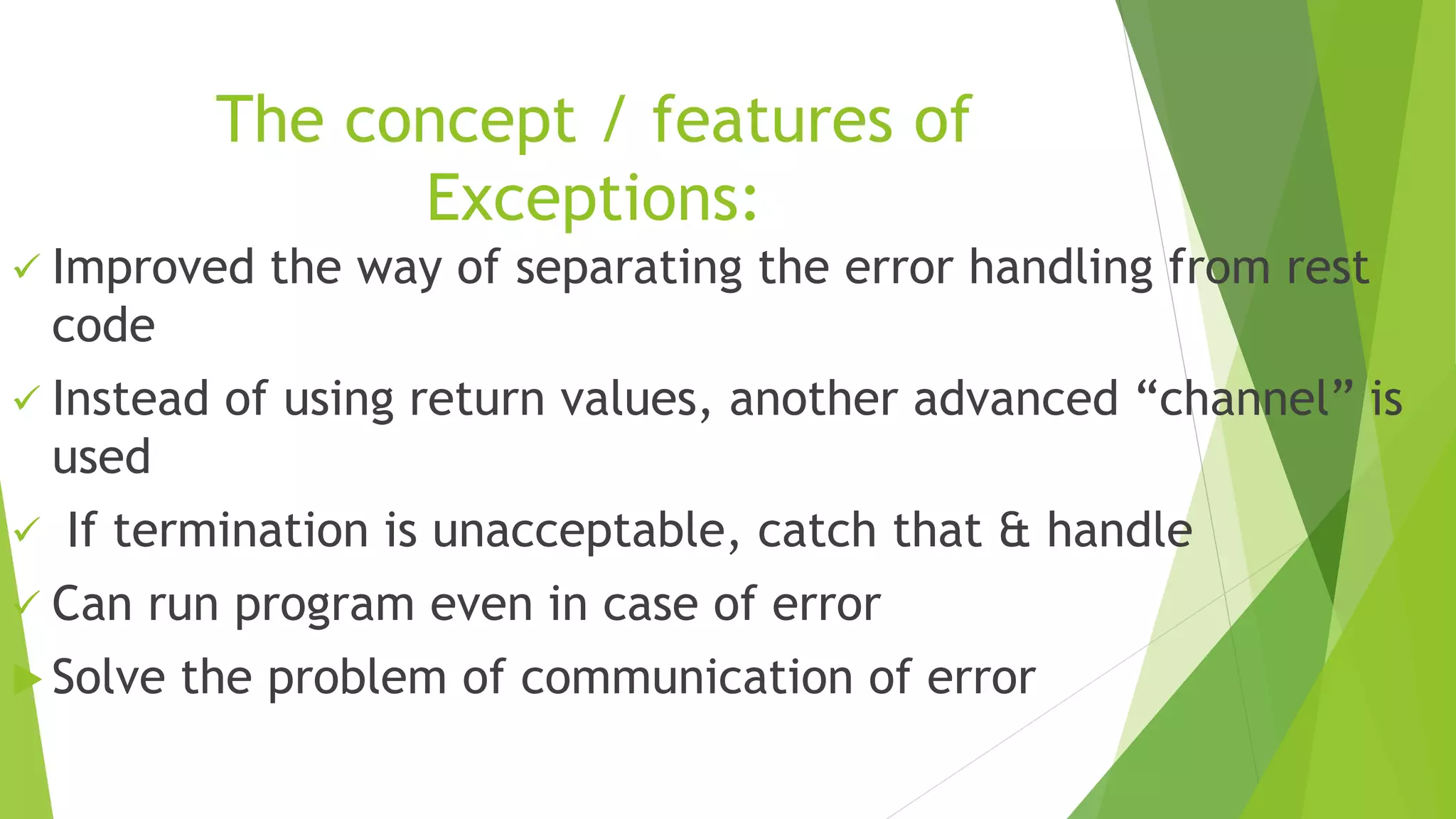 Advantages Over Conventional Error Handling in OOP | PPT