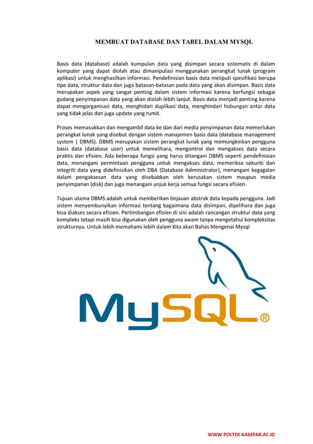 PEMBUATAN TABEL DALAM DATABASE | PDF